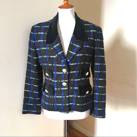Vintage | Jackets & Coats | Vtg 9s Clueless Style Plaid Tweed Sparkle ...